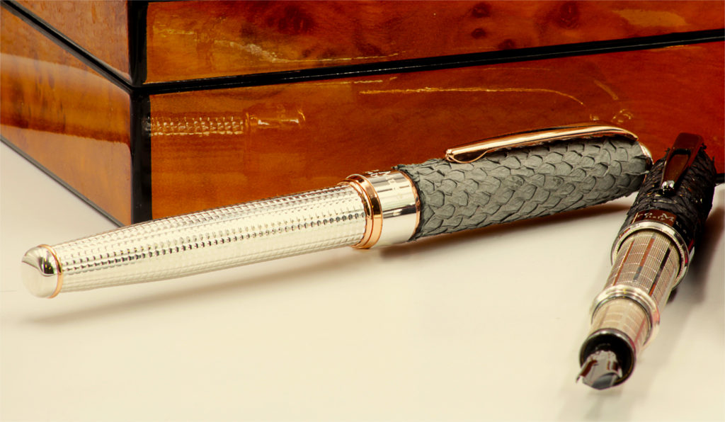 Silver and Salmon Leather Fountain Pen - Grifos Pens